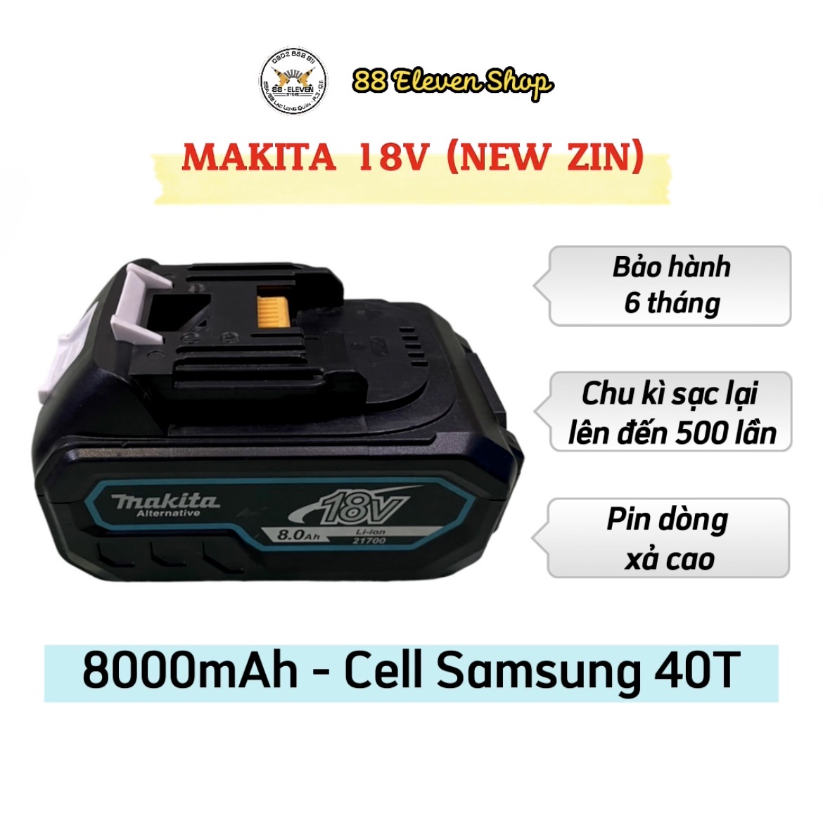 Pin Makita 18V dung lượng 8000mAh, cell Samsung 40T nhận sạc Zin - 88 ...